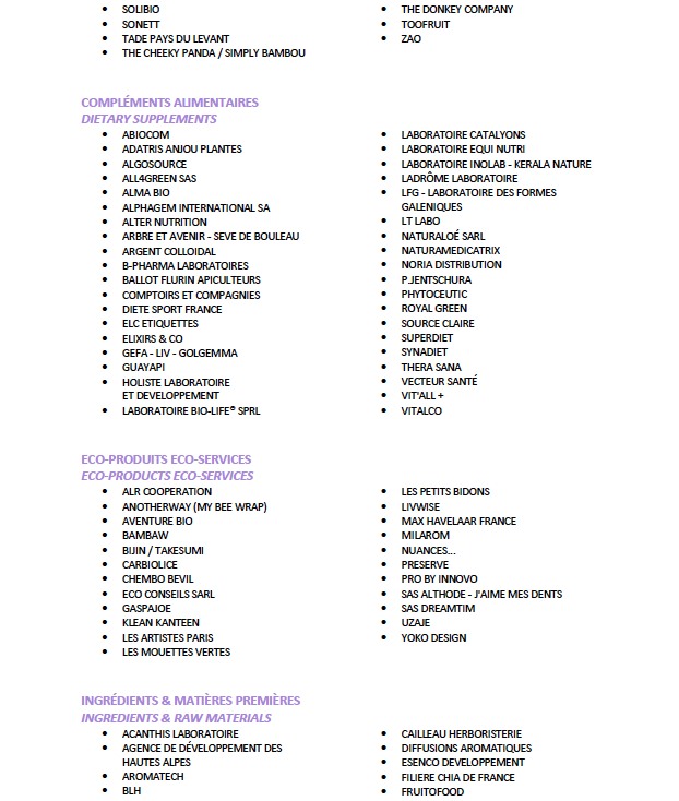 Liste des exposants - Salon professionnel Natexpo