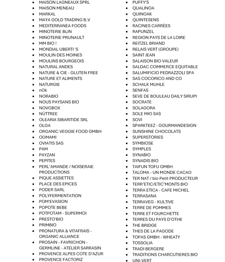 Liste des exposants - Salon professionnel Natexpo