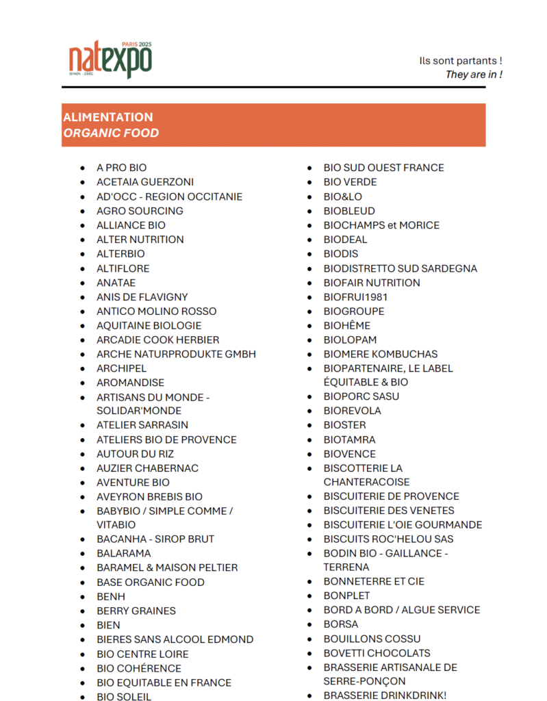 Liste des exposants - Salon professionnel Natexpo